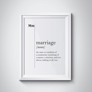 Marriage Definition Print Funny Marriage Wall Art Bachelor Gift Single ...