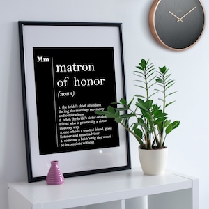 Matron of Honor Definition Print Gift for Matron of Honor Modern Print ...