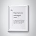 Operations Manager Definition Print Gift for Coworker Boss Funny Poster ...