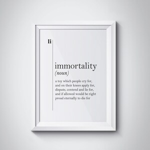 Immortality Definition Print Healthy Lifestyle Wall Art Vegetarian Gift ...