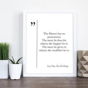 Lao Tzu and Tao Te Ching Quote Motivational Quotes Lao Tzu Wall Art Lao ...