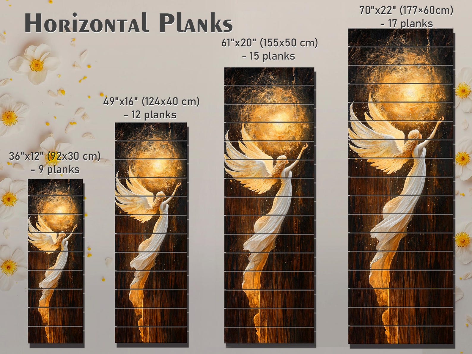 Wood Wall Art – Glowing Angel in White and Gold Robes – Rustic ...