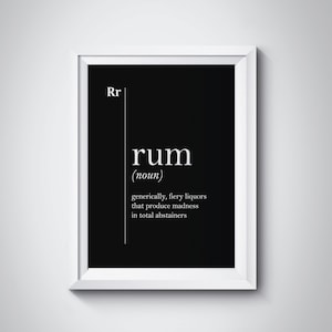 Rum Black Poster Rum Lover Gift Rum Wall Art Night Club Decor Alcohol ...