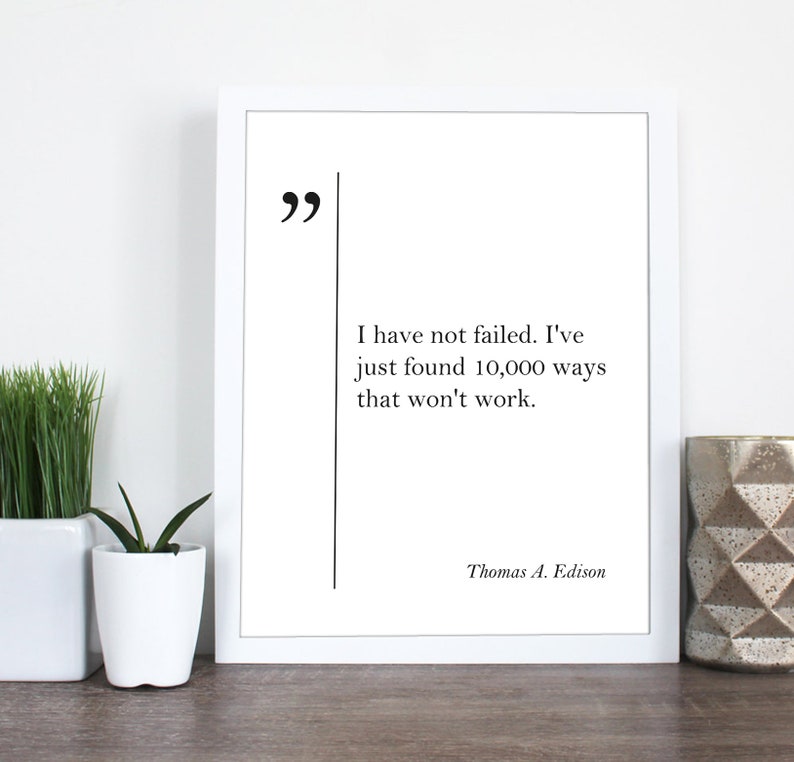 Thomas A. Edison Quote Motivational Wall Art Engineer Gift Thomas ...