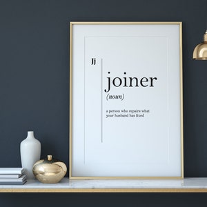 Joiner Definition Print Gift for Husband Workshop Decor Coworker New ...