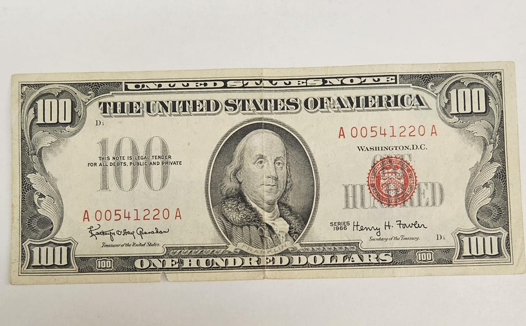 1966 100dollar Note Red Seal Small Tear See Images Bin1 - Etsy
