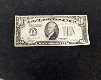 1950 10 Dollar Federal Reserve Note Frn United States Green Seal Series ...