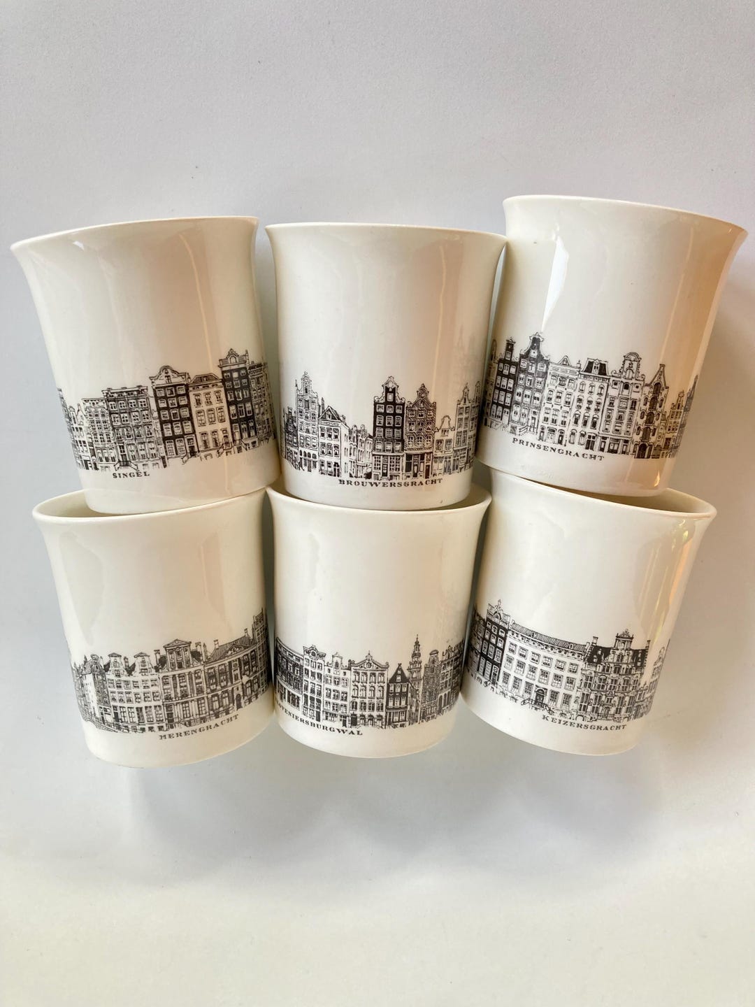 6 Mugs Cups Amsterdam Street Scene Old Canal Houses 1960s Dutch Ceramic ...