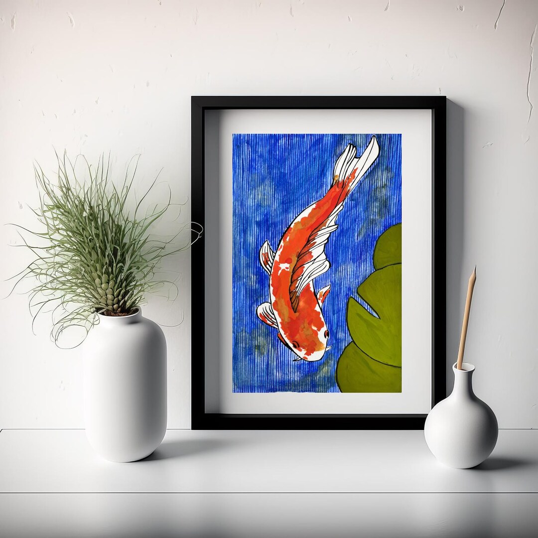 Koi Fish Painting, Gouache Artwork, Unique Wall Art - Etsy