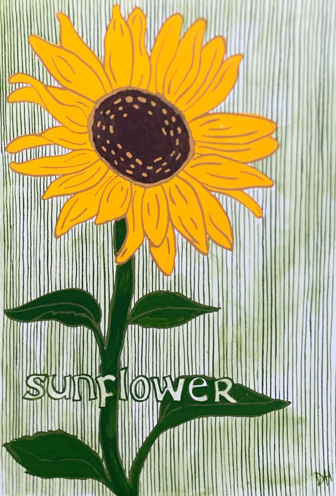 Sunflower - Original Gouache Painting on Paper - Unframed - Wall Art - Etsy