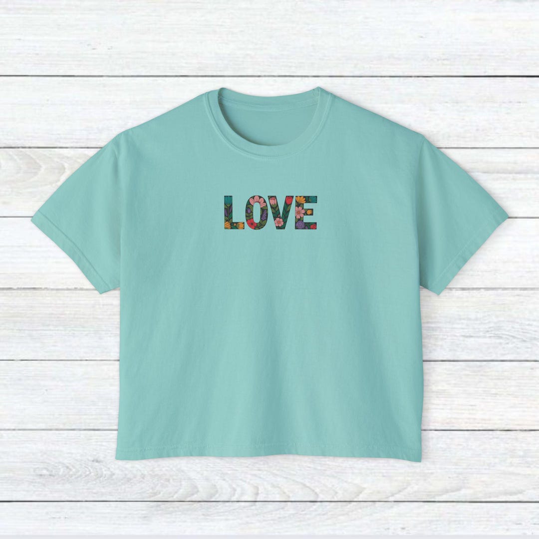 Floral LOVE Letters Women's Boxy Tee | Flower Lettering Graphic - Etsy