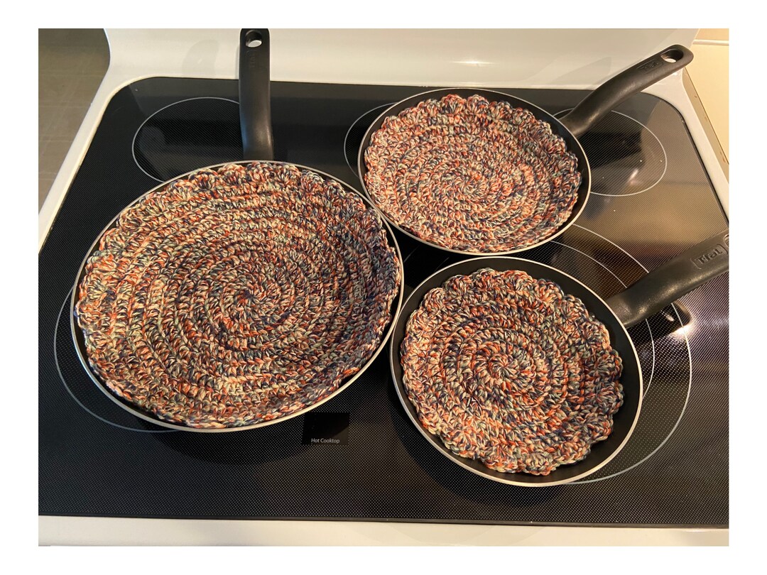 Set of 3 Crochet Skillet Cozies Teflon Pan Protectors - Etsy