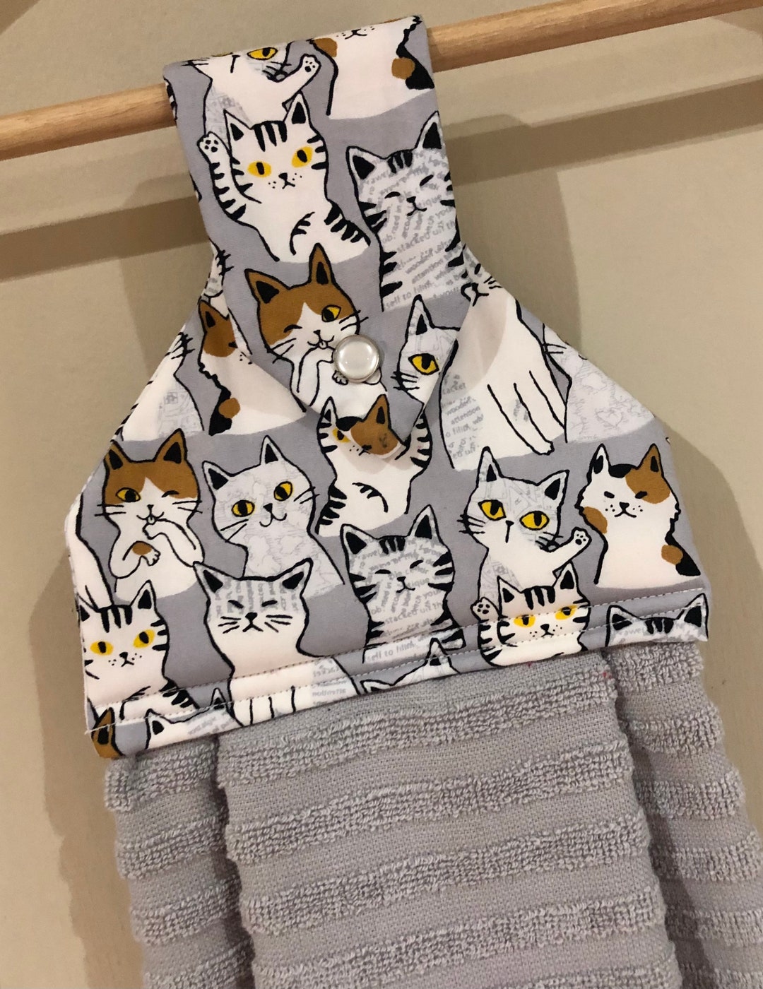 Grey Cats Hanging Kitchen Towel // Kitchen Towel // Dish Towel // Cat ...