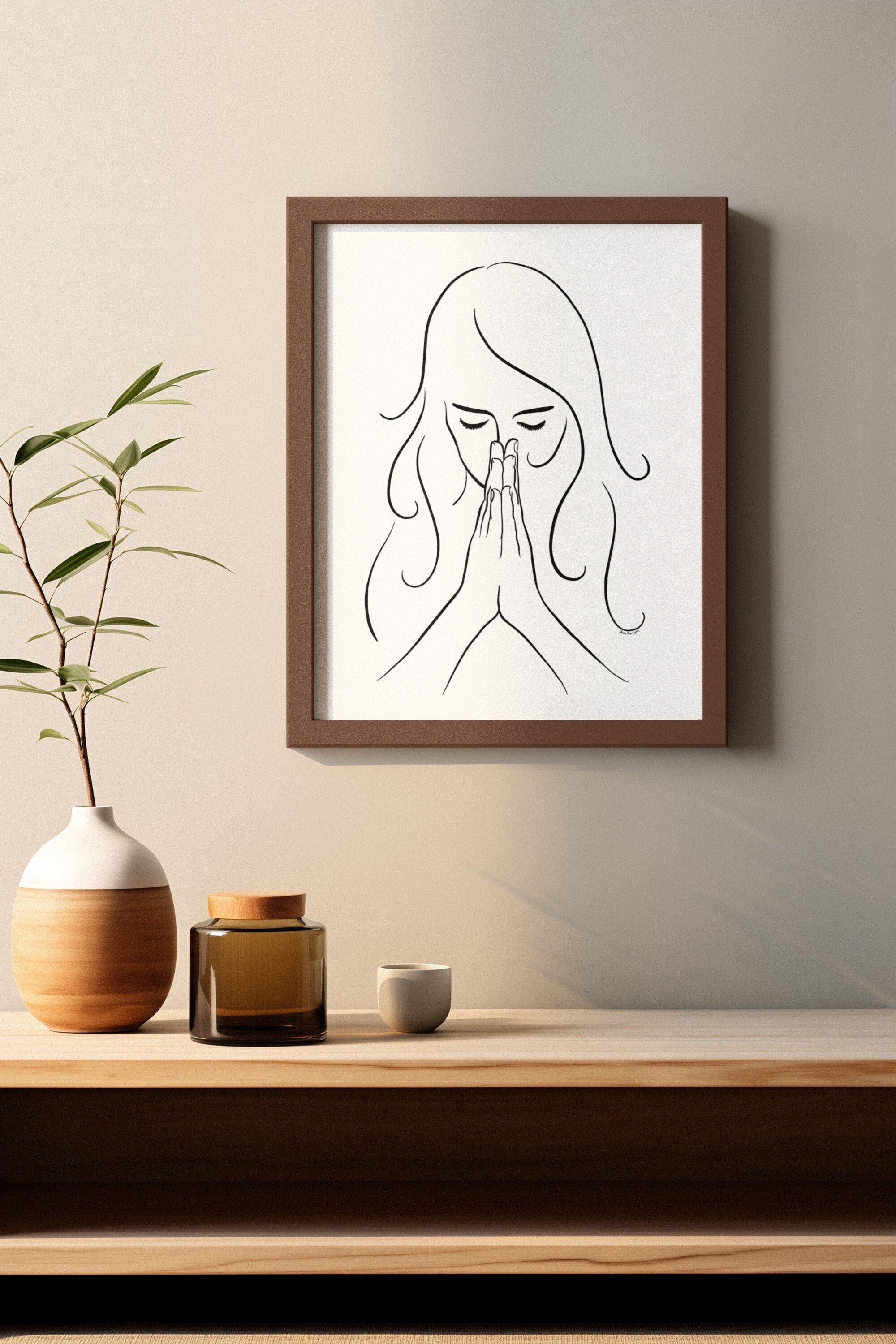 Spiritual Wall Art, Namaste Line Art Print, Minimalist Home Decor ...