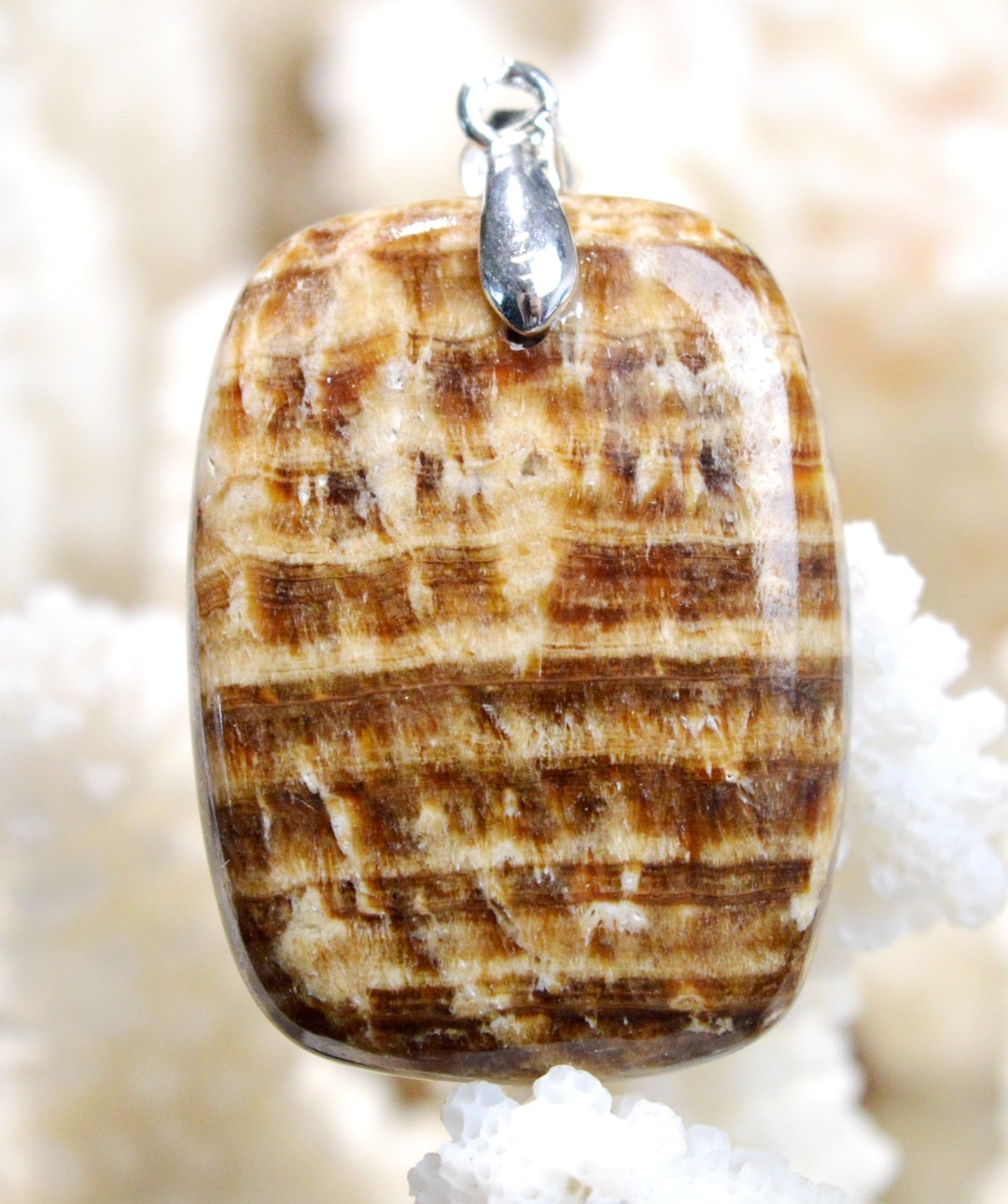 45 Carat Zoned Aragonite - Natural Stone Cabochon Pendant - Peru / AZ45 ...