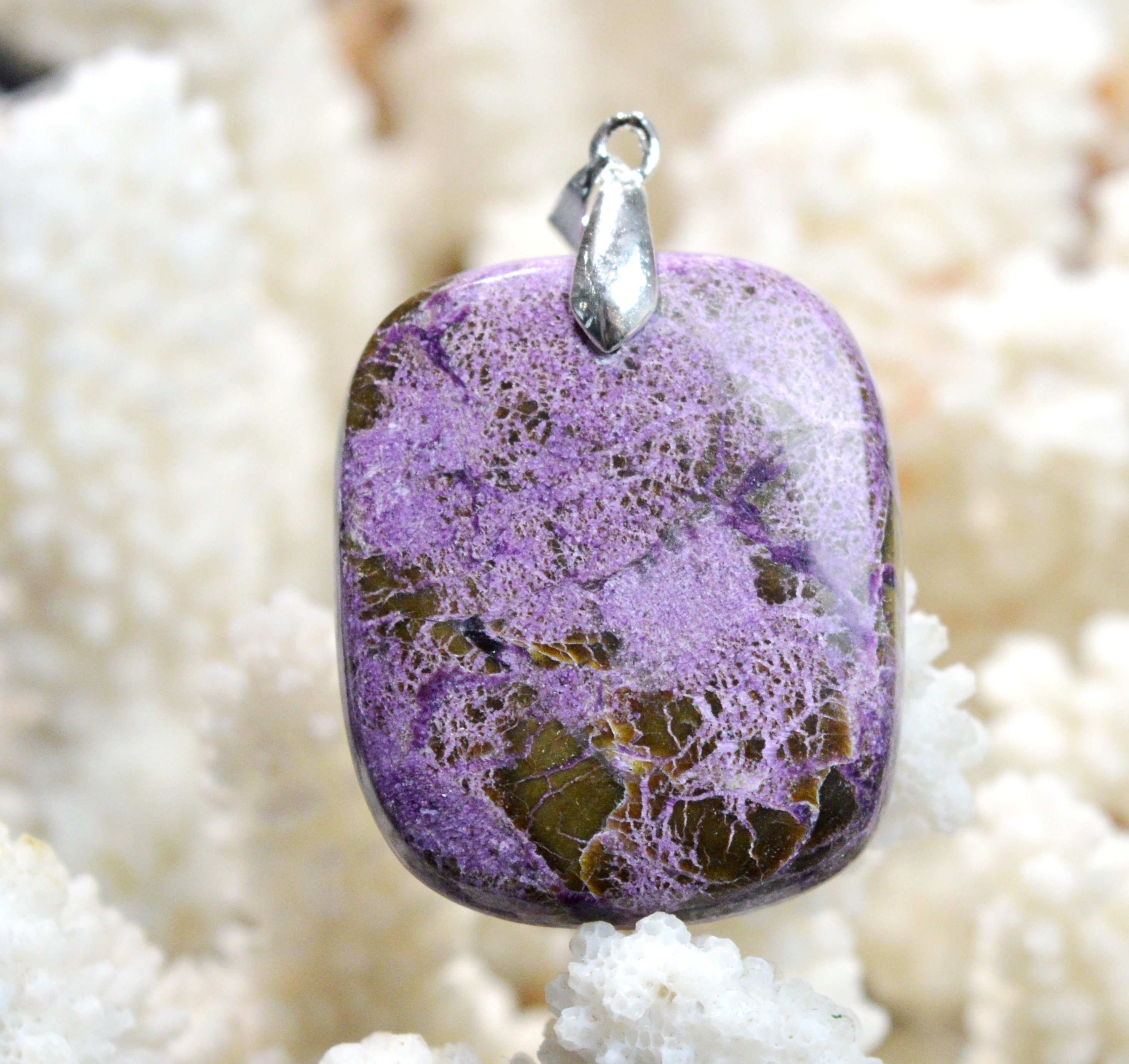Stichtite & Serpentine 58 carat - natural stone cabochon pendant ...