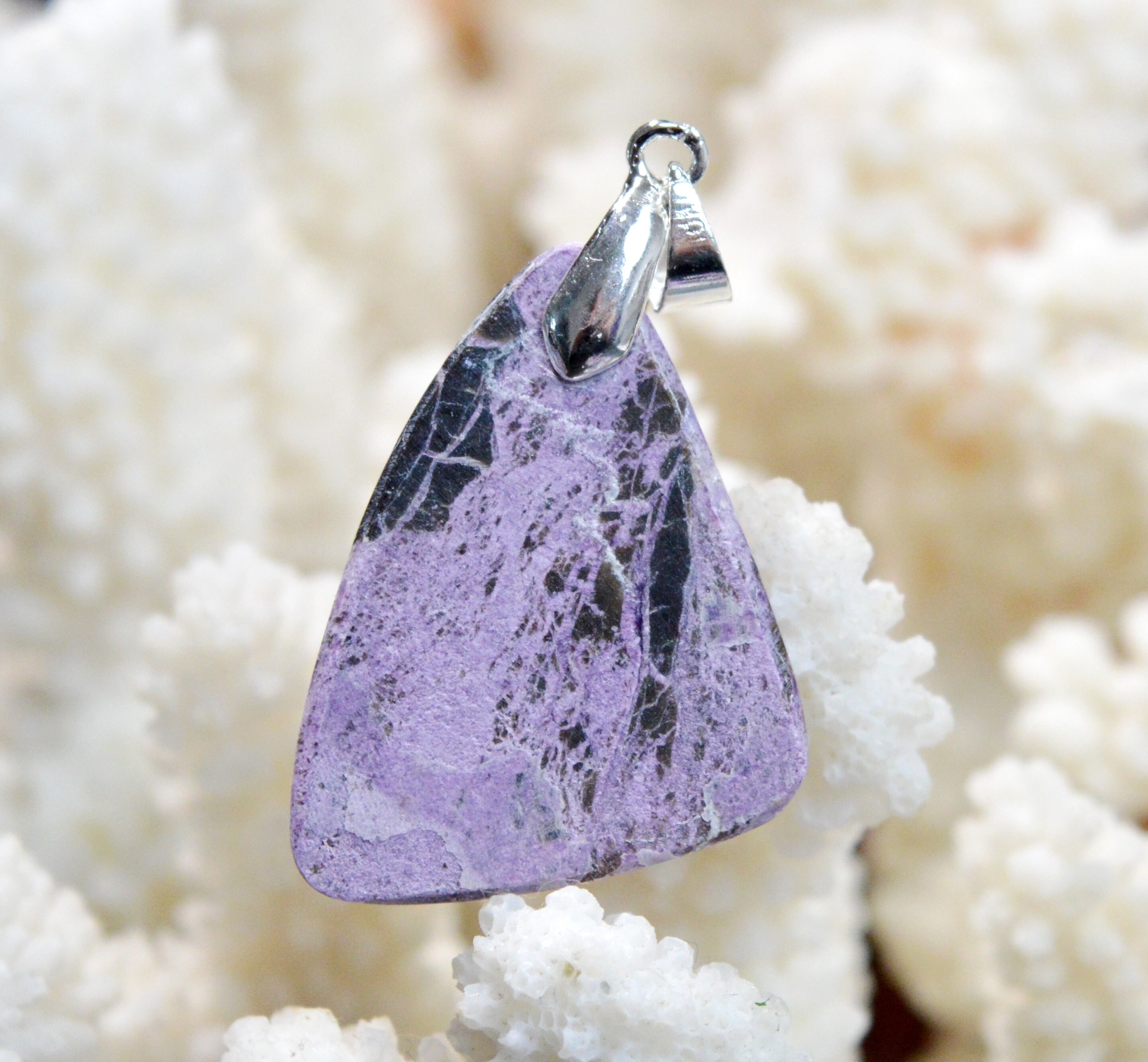 Stichtite & Serpentine 33 carats - natural stone cabochon pendant ...