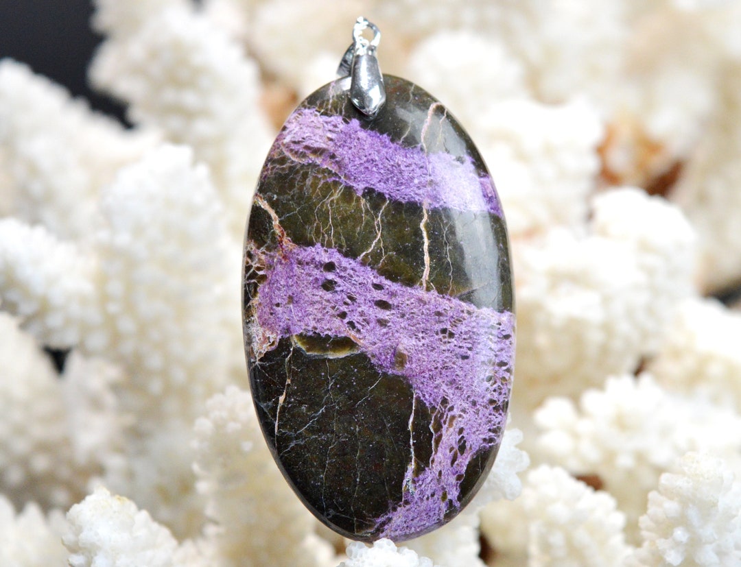 Stichtite & Serpentine 98 Carats - Natural Stone Cabochon Pendant ...