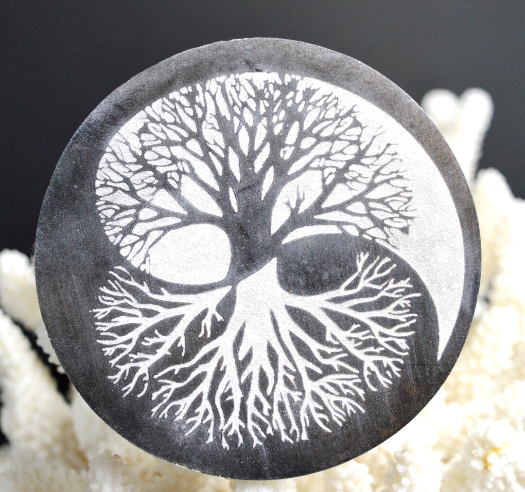 Selenite / Gypsum 10 Cm Morocco Tree of Life Yin Yang Black - Etsy