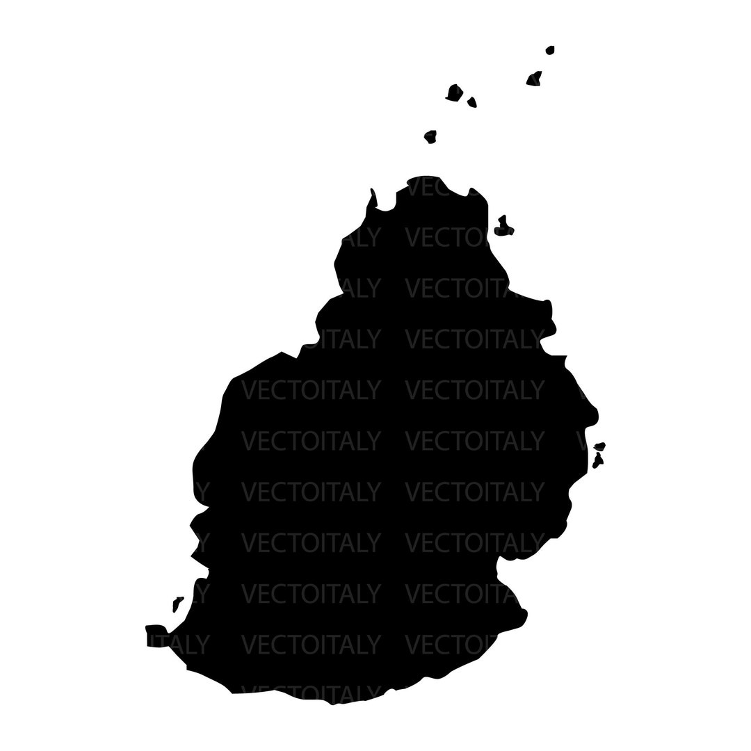 Map of Mauritius, Mauritius Map, Black and White Detailed Solid Line ...