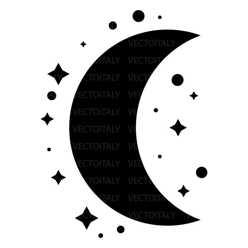 Moon and Stars SVG Clip Art Cut File Silhouette Instant Digital ...