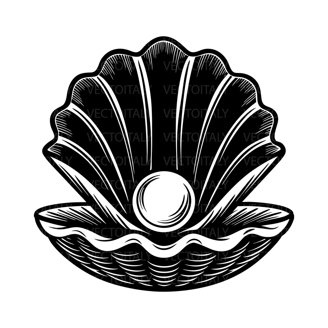 Clam With Pearl SVG Files, Sea Shell Clam SVG Cut Files, Pearls Vector ...