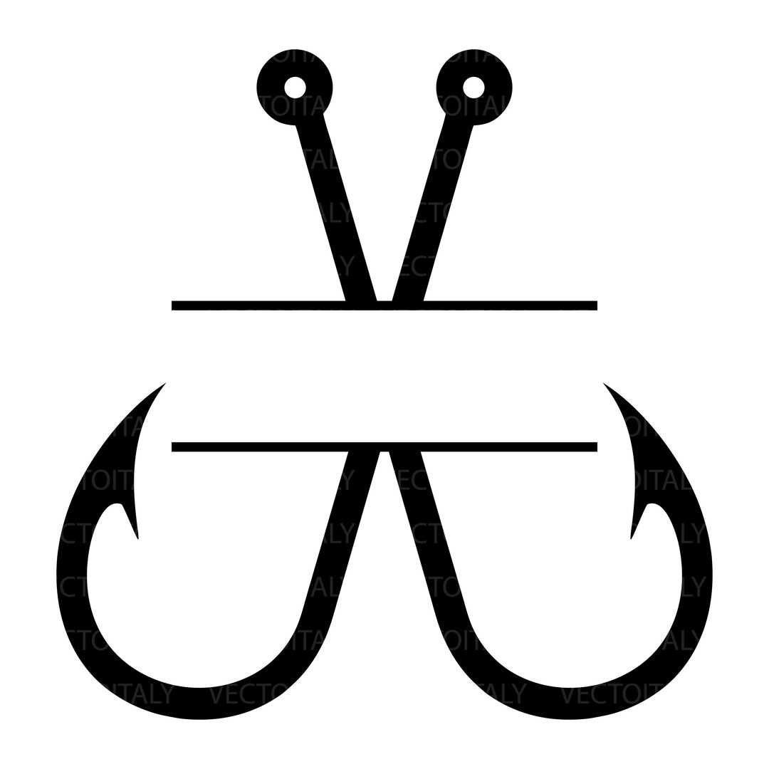 Fish Hook Name Monogram Svg, Split Name Frame, Bass Fishing, Crossed ...
