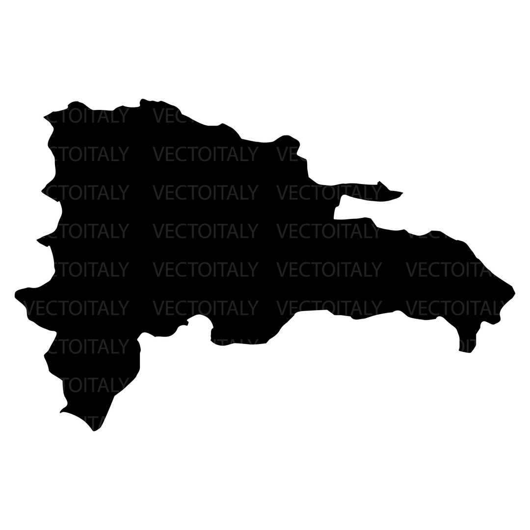 Map of Dominican Republic, Black White Detailed Solid Boundary Line ...