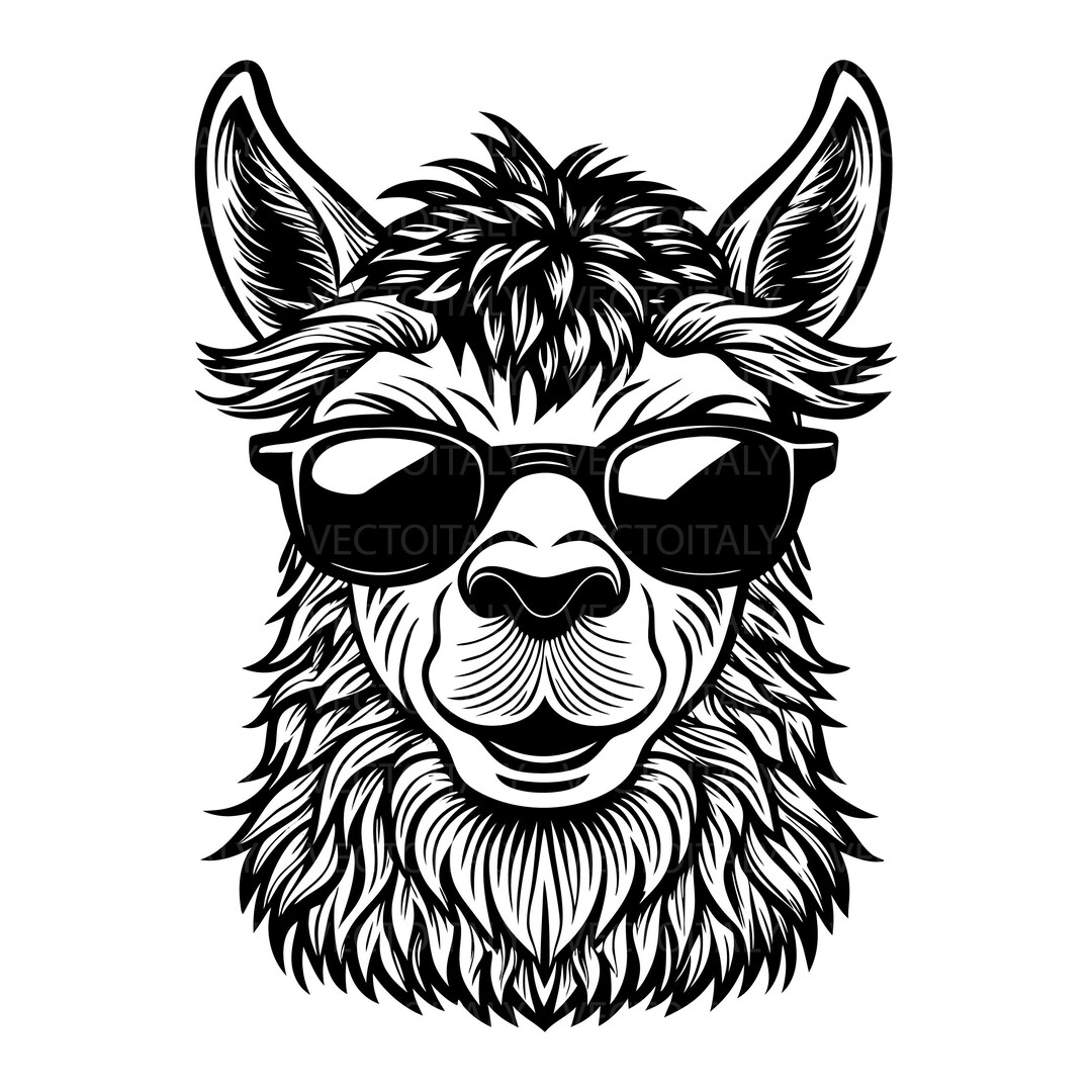 Llama Face Svg Llama With Sunglasses Cut File Funny Llama Outline Cute ...