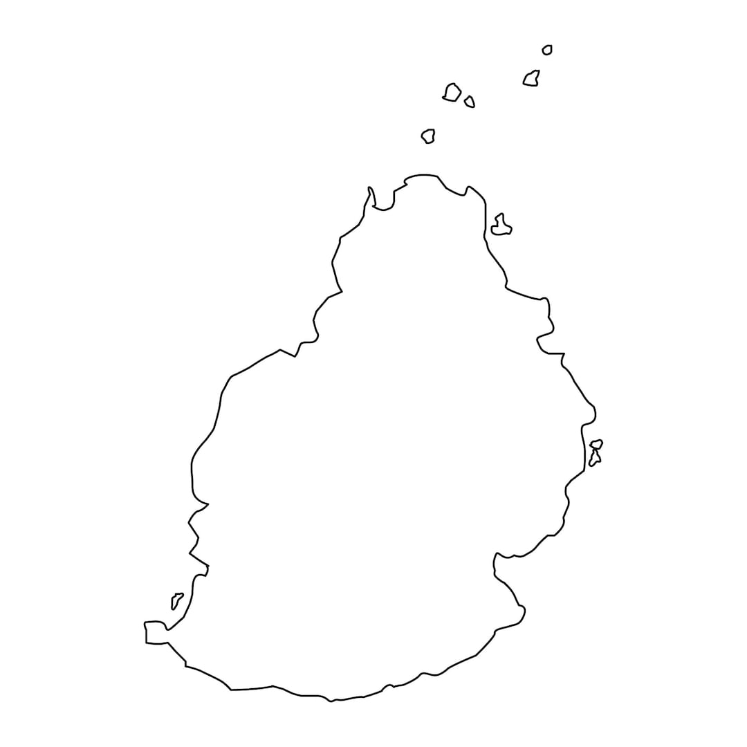 Map of Mauritius, Mauritius Map, Black and White Detailed Solid Line ...