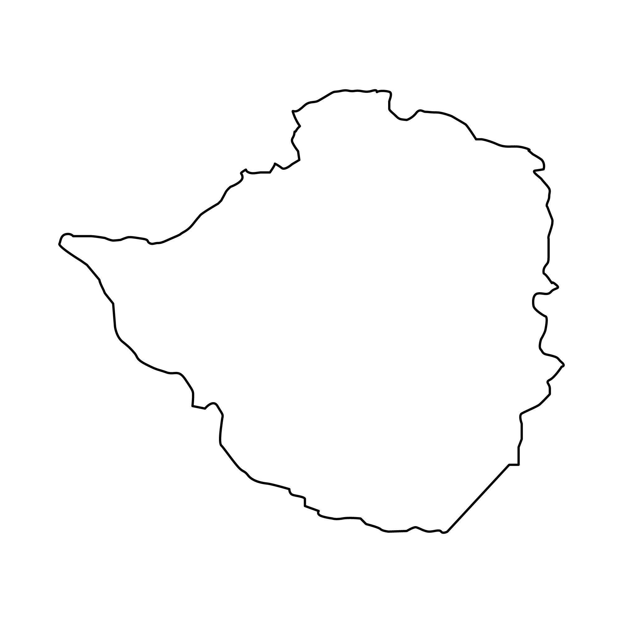 Map of Zimbabwe, Zimbabwean Map, Black White Detailed Solid Line ...