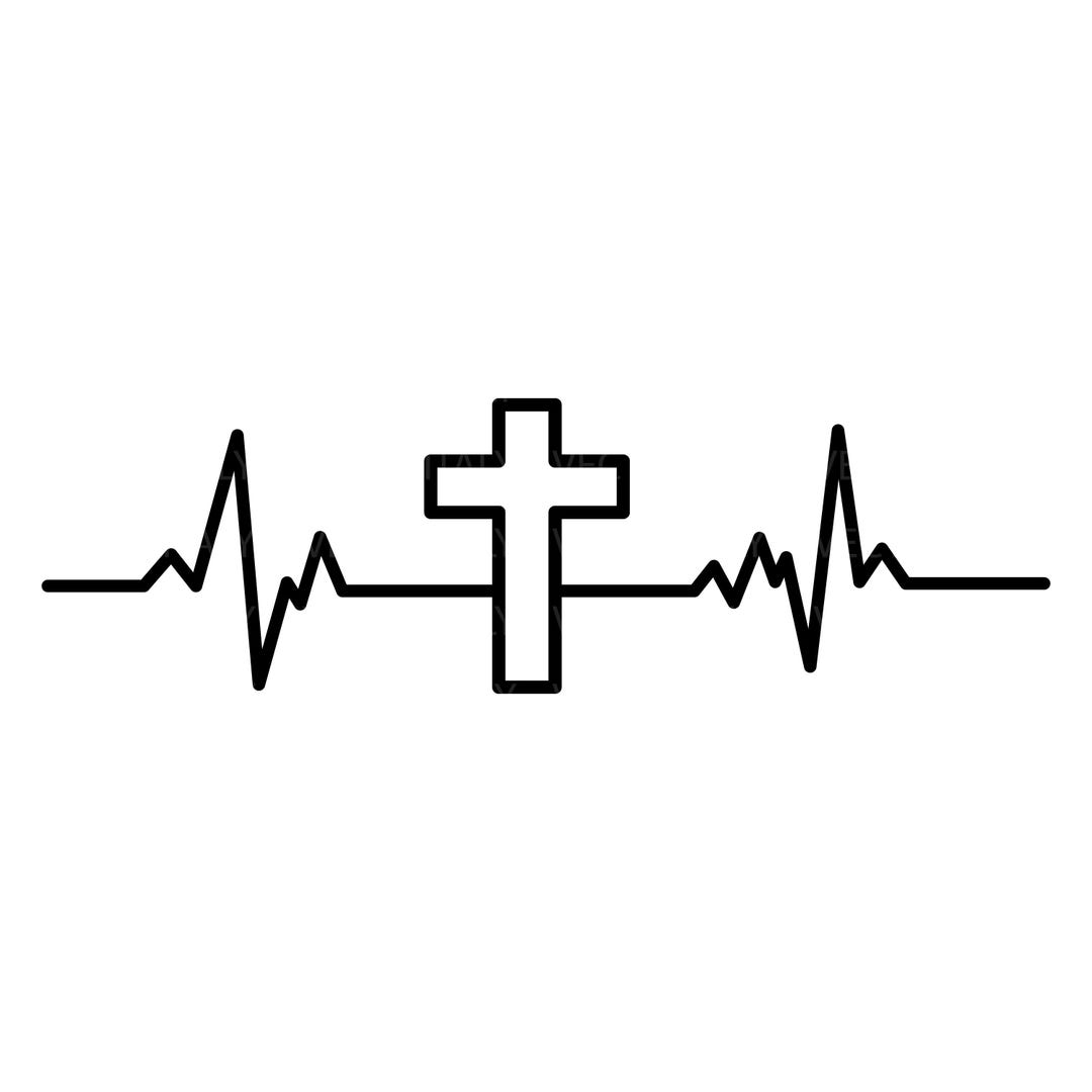 Heartbeat Line Christian Cross SVG Files | ECG EKG Cut Files ...