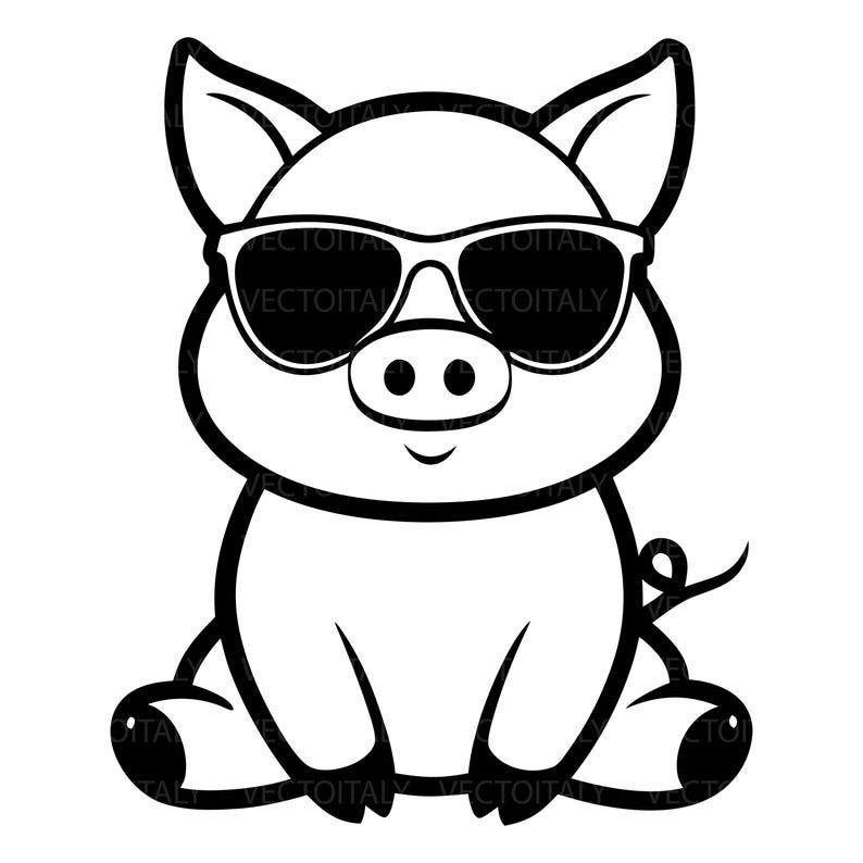 Pig SVG: Cartoon Farm Animal Clipart, Pig Outline Cut File for Cricut ...