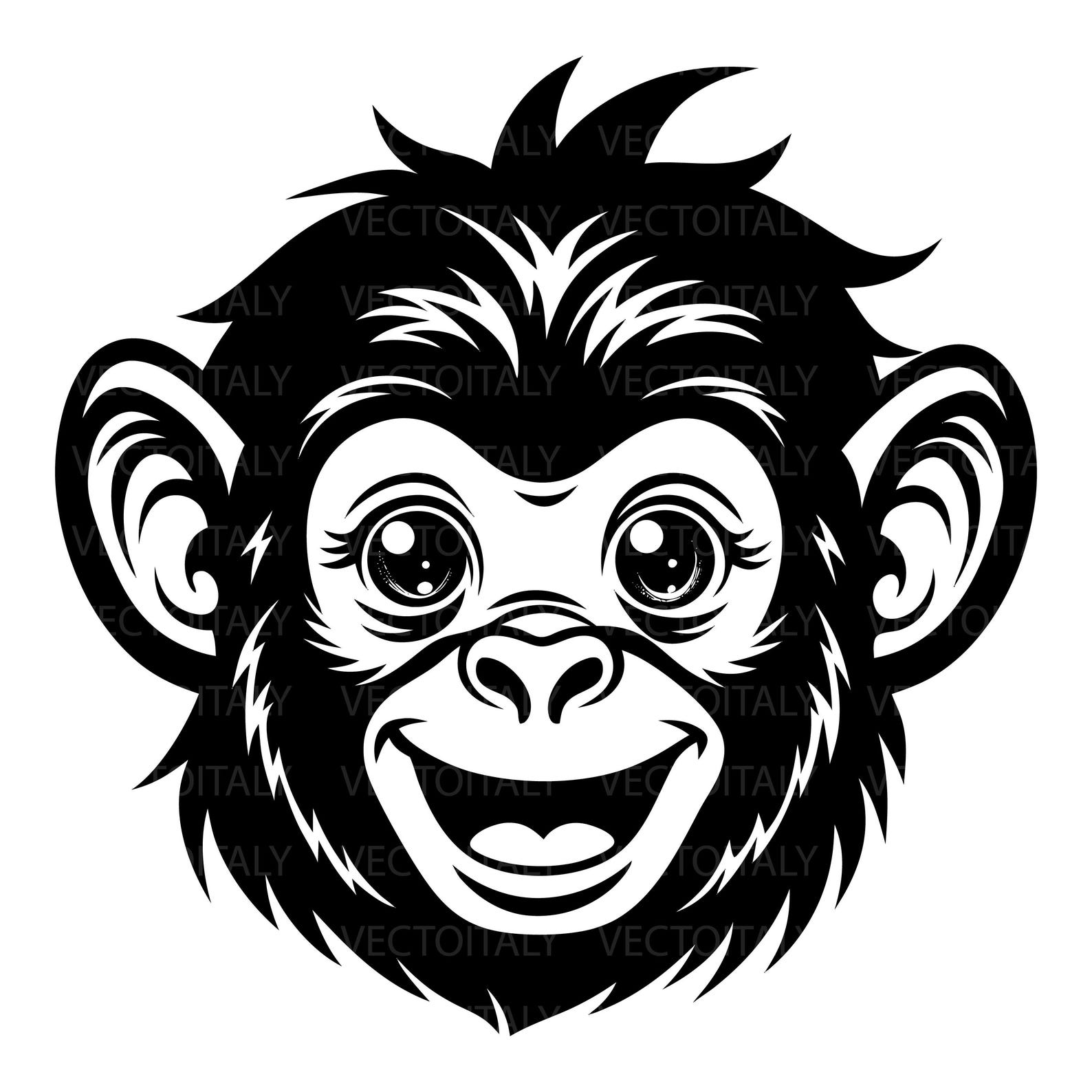 Monkey Face SVG Clip Art Cut File Silhouette Instant Digital Download ...
