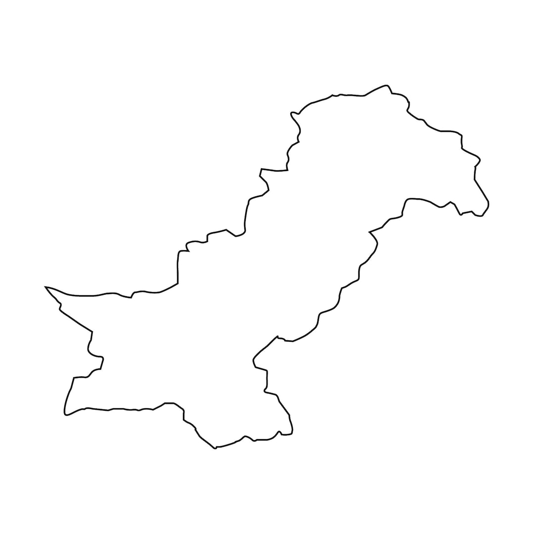 Map of Pakistan, Pakistani Map, Black and White Detailed Solid Line ...