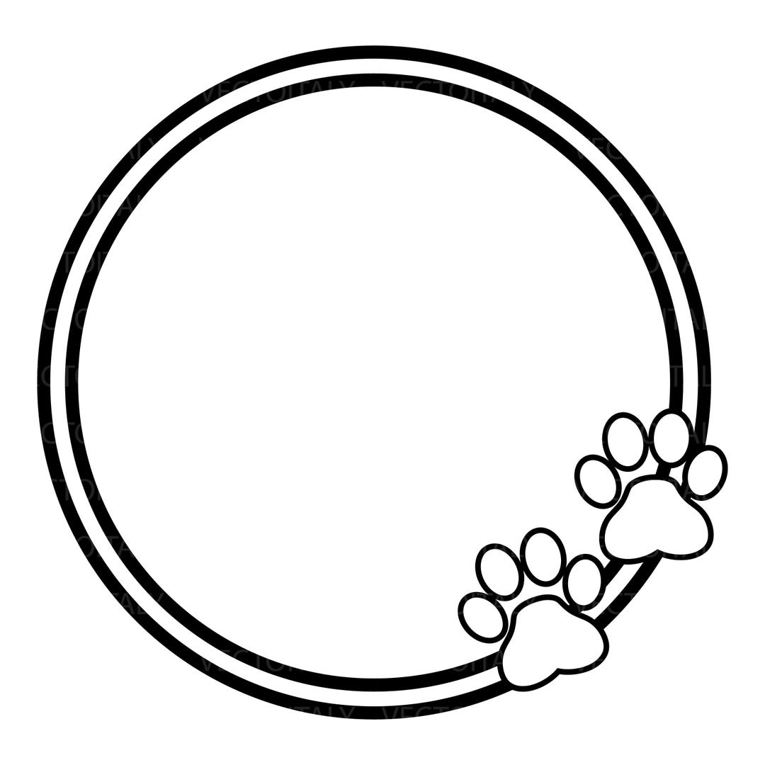 Paw Circle Frame SVG Files, Pawprint Monogram Cut Files, Dog Paw Border ...