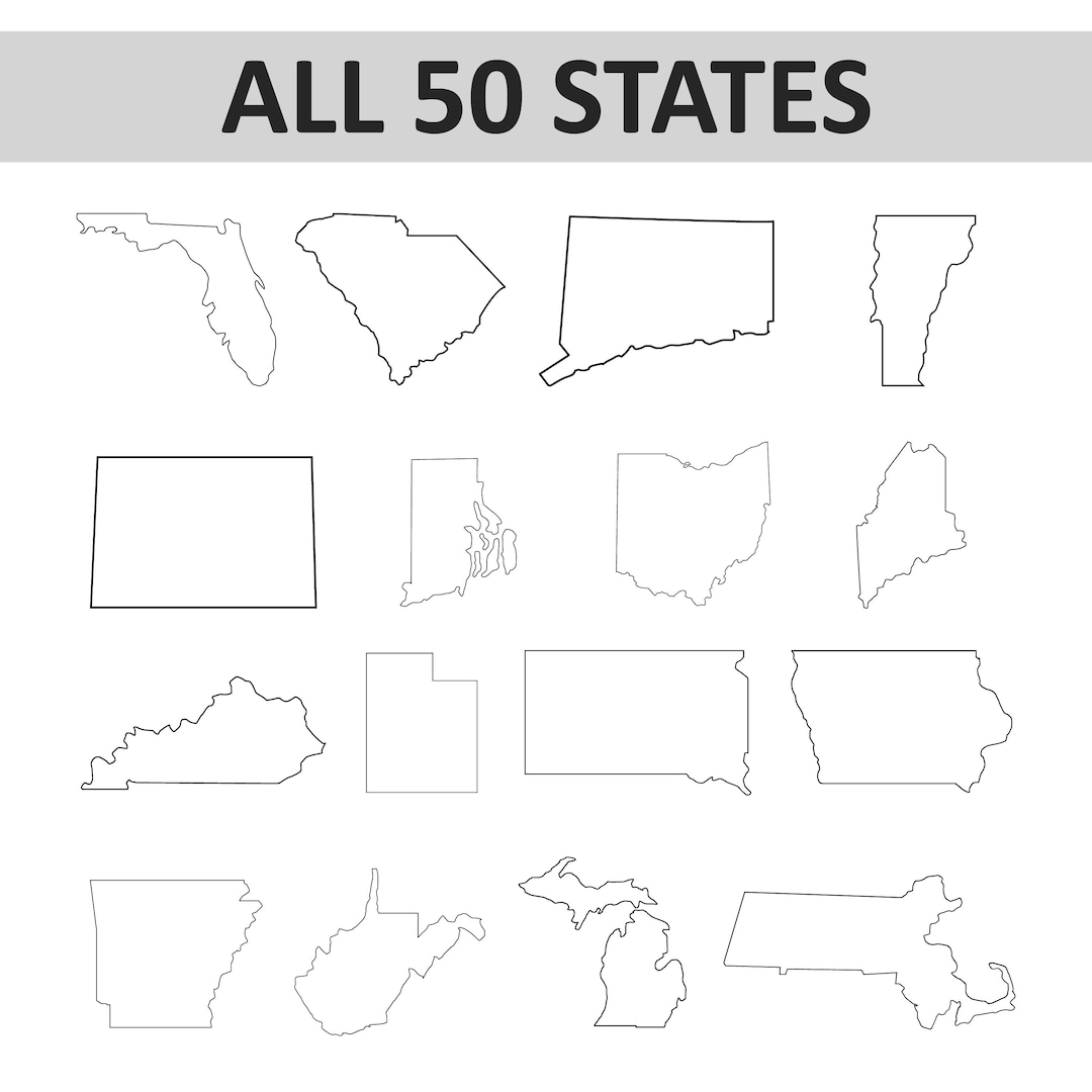 50 States Outline SVG Bundle, United States Map Svg File for Cricut ...