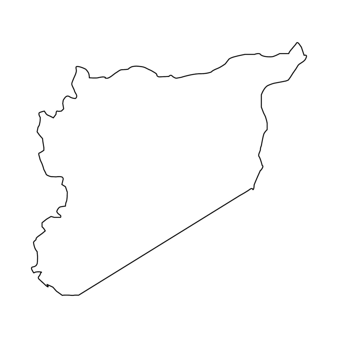 Map of Syria, Syrian Map, Black and White Detailed Solid Outline Line ...