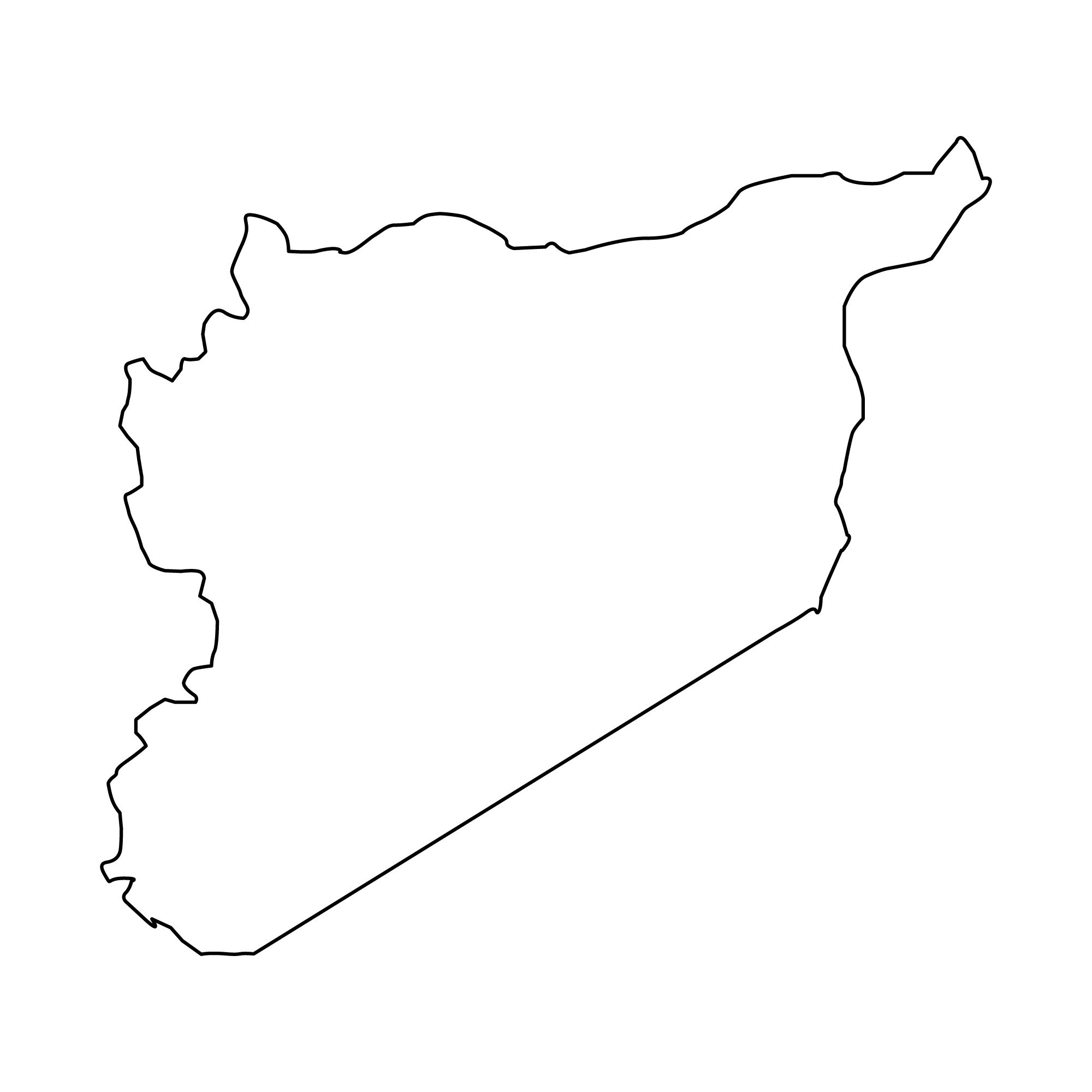 Map of Syria, Syrian Map, Black and White Detailed Solid Outline Line ...