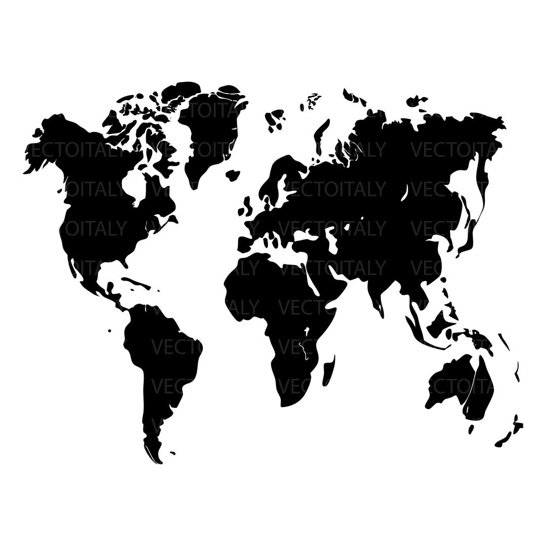 World Map Svg Cut File Wall Art Printable Clipart, Map of the World SVG ...