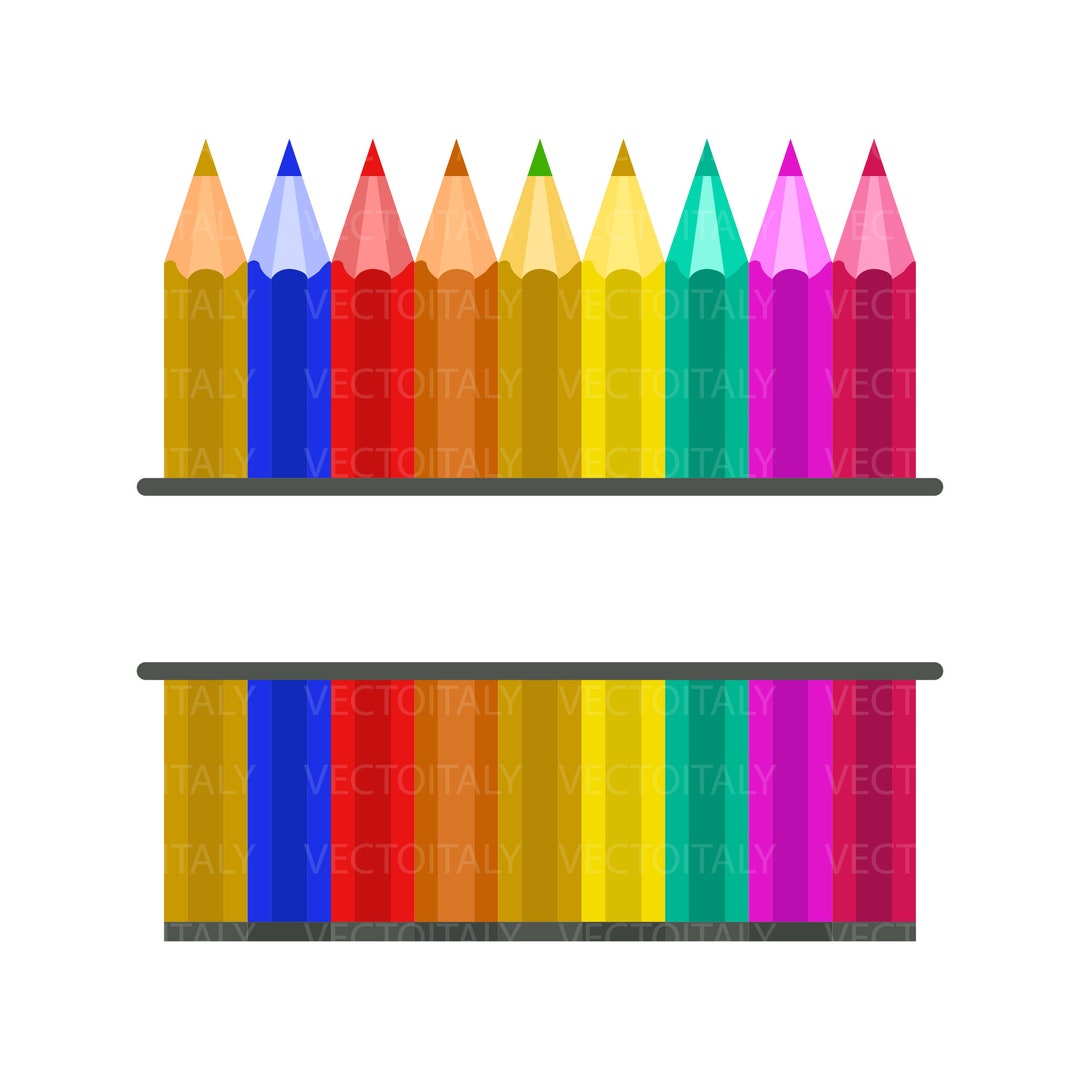 Colored Pencils SVG, Split Colored Pencils Name Frame, Vector Colored ...