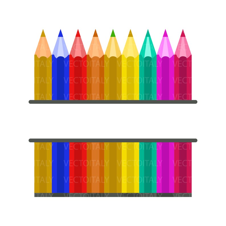 Colored Pencils SVG, Split Colored Pencils Name Frame, Vector Colored ...