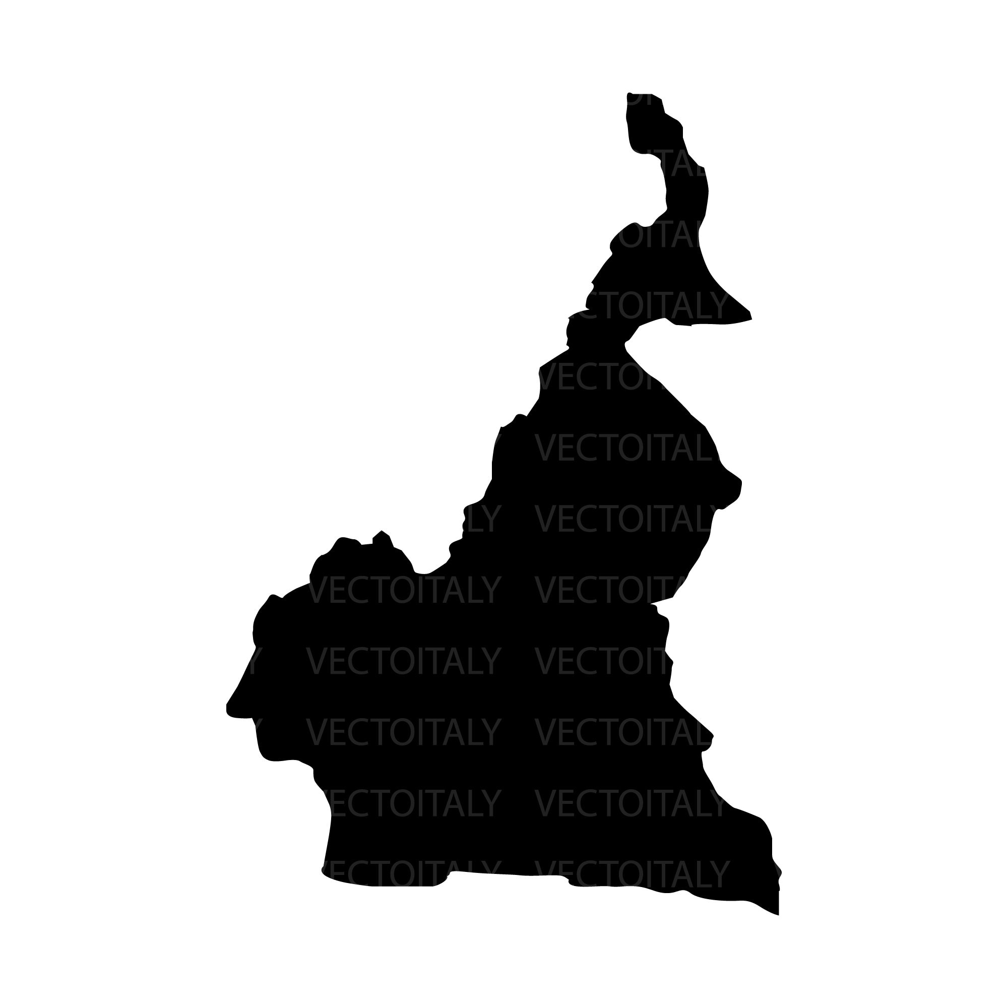 Map of Cameroon, Cameroonian Map, Black White Detailed Solid Country ...