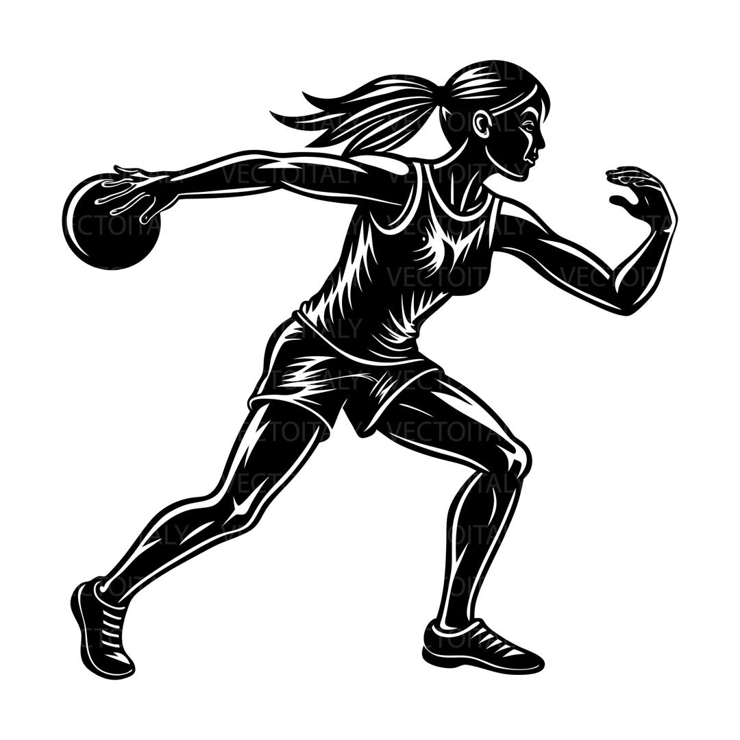 Black Female/woman/girl Thrower Silhouette With Discus Throw for Track ...