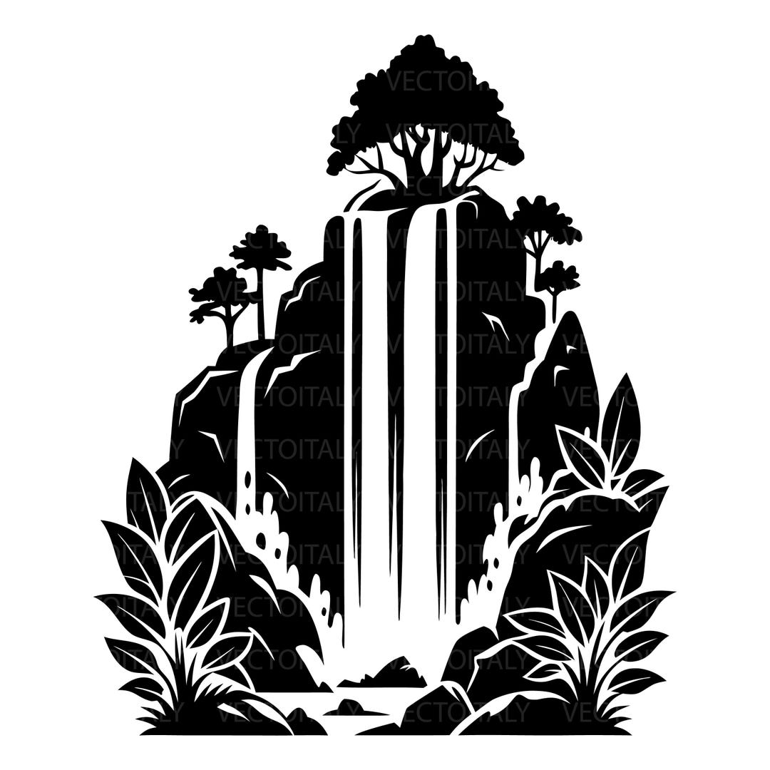 Waterfall SVG - River Cascade Nature Outdoors Silhouette Clip Art Cut ...