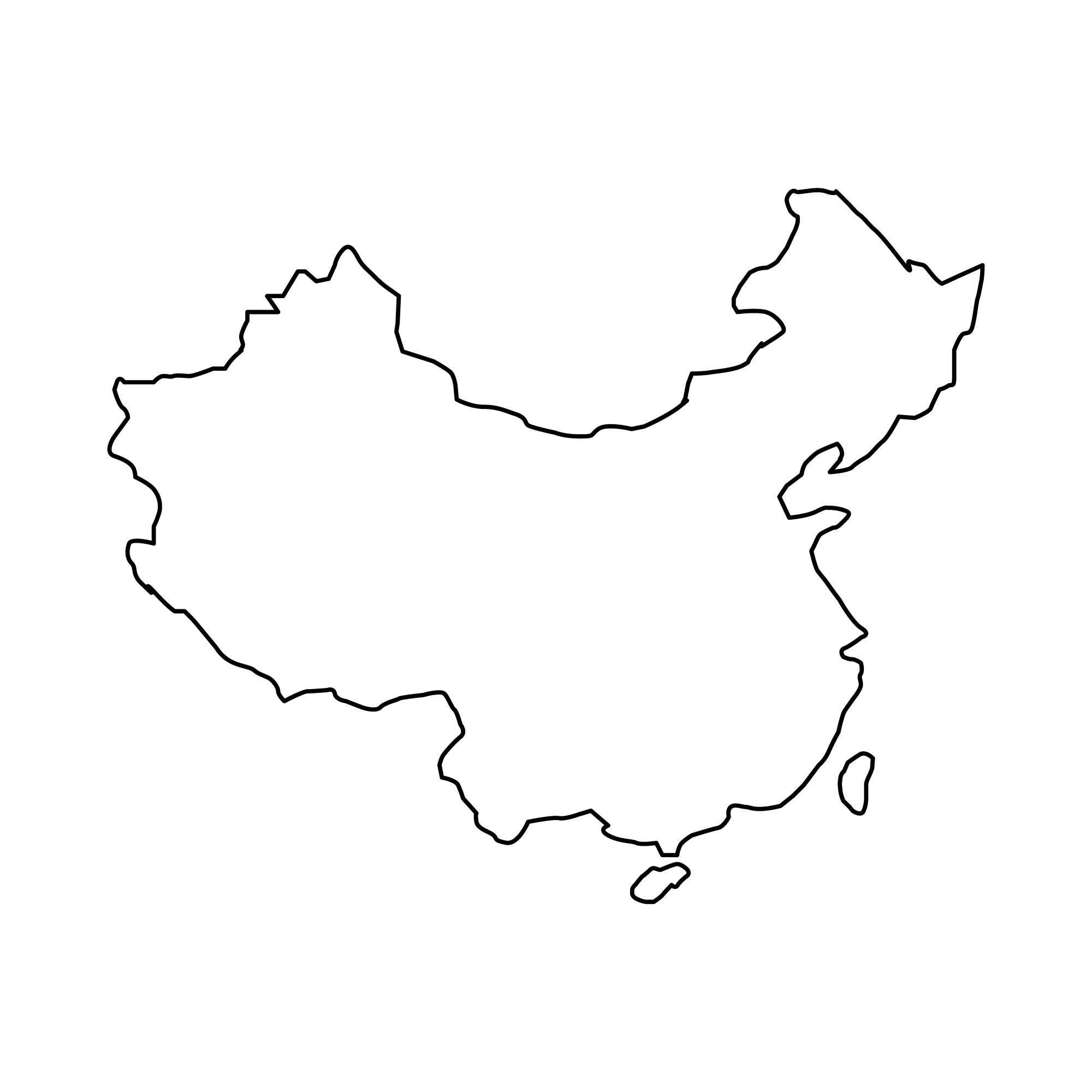 Map of China, Chinese Map, Black and White Detailed Solid Outline ...