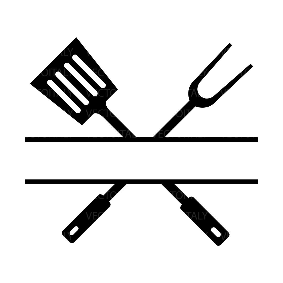 BBQ Grill Utensils Monogram SVG Files, Crossed Grill and Spatula SVG ...