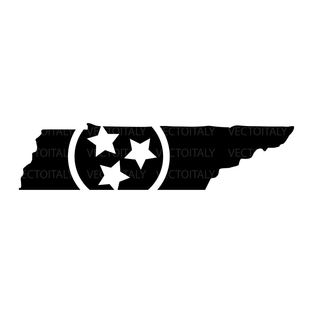 Tennessee Tri Star Flag State Shape Black Svg Png Eps Pdf , Vector ...