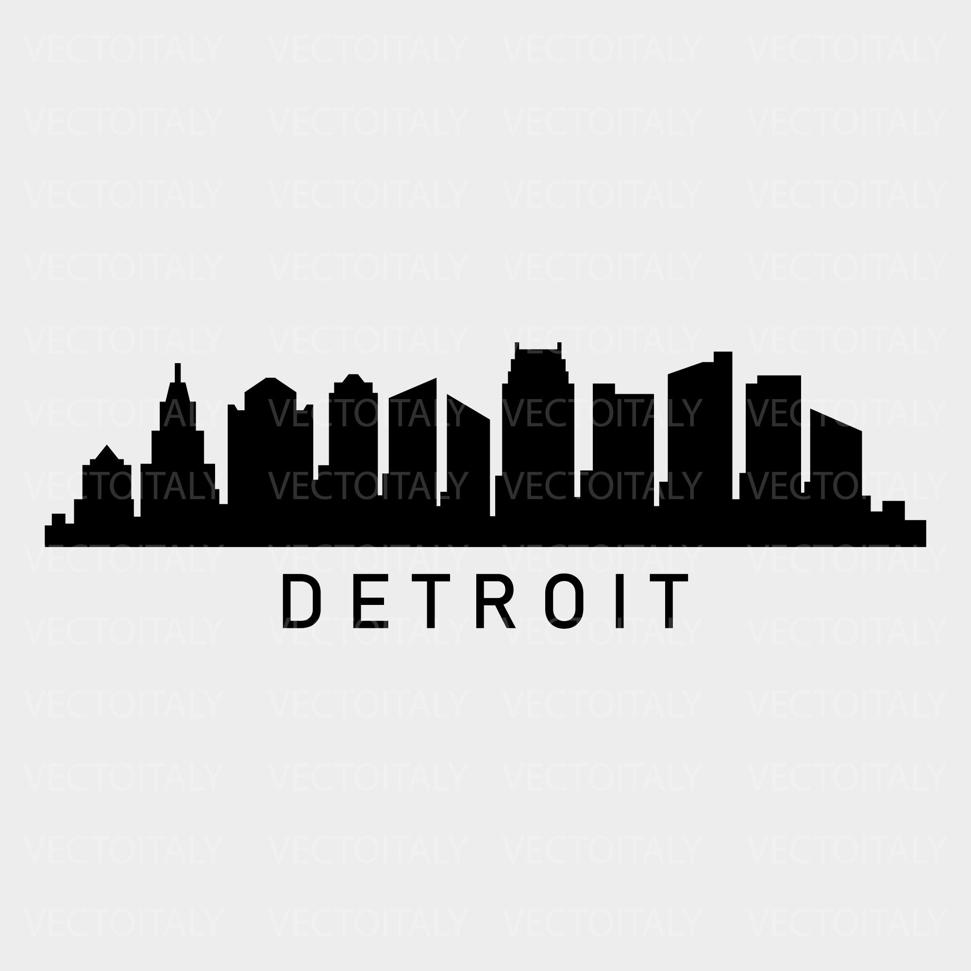 Skyline Detroit Illustrated in Vector and Available in SVG, Eps, JPG ...