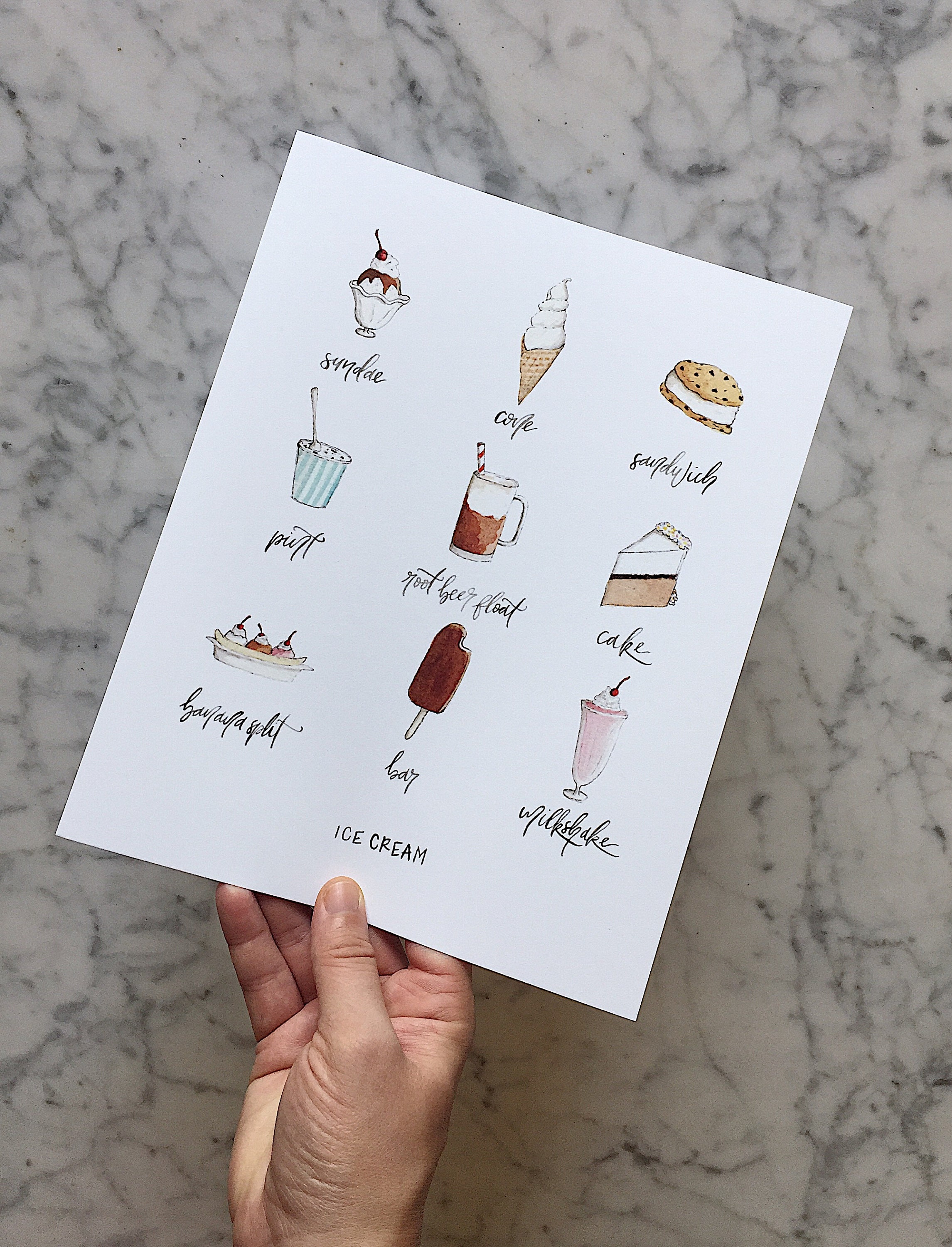 Types of Ice Cream Watercolor Art Print | Ice Cream Art | Ice Cream ...